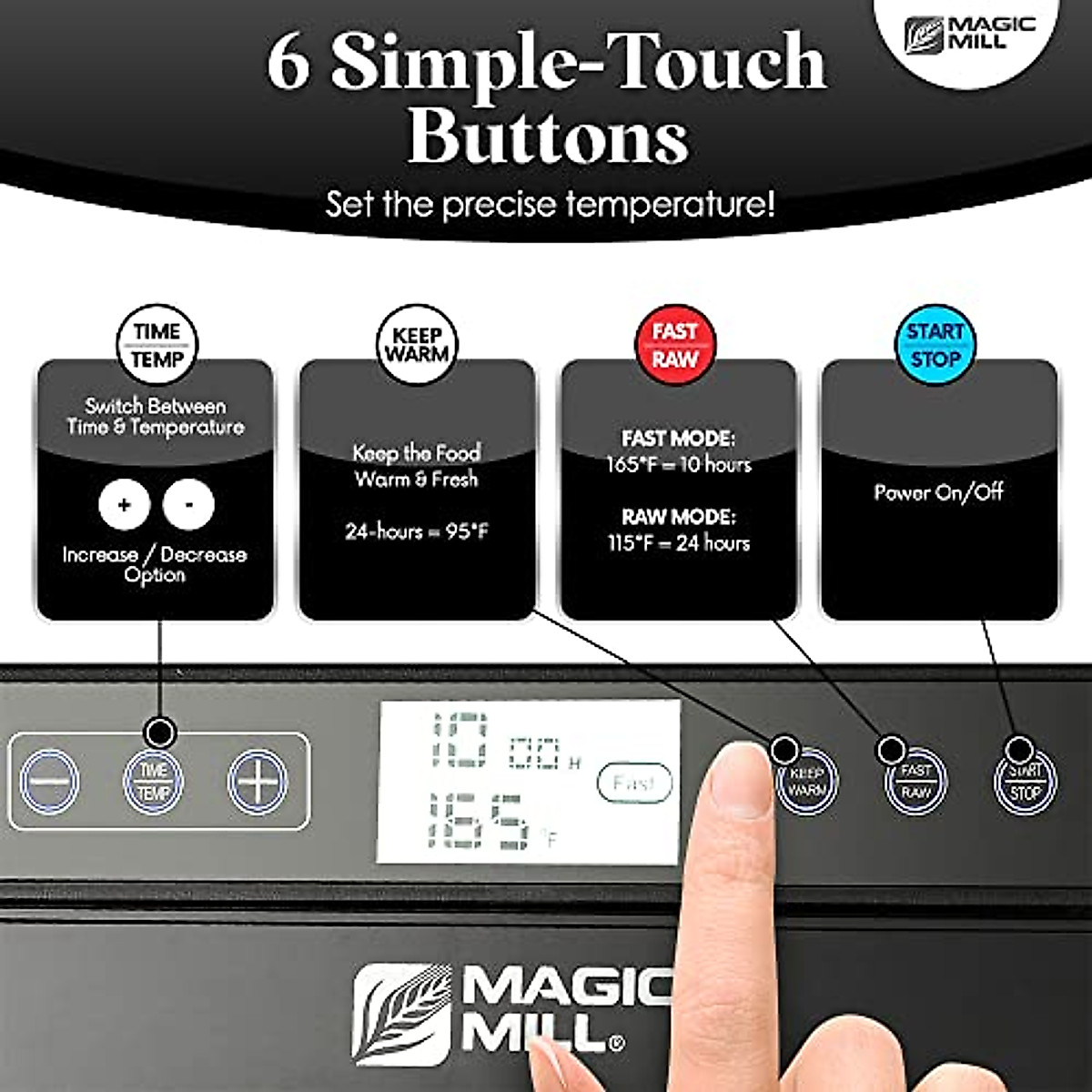 Magic Mill Food Dehydrator Machine - Easy Setup, Digital Adjustable Timer, Temperature Control | Keep Warm Function | Dryer for Jerky, Herb, Meat, Beef, Fruit and To Dry Vegetables | Over Heat Protection | 7 Stainless Steel trays