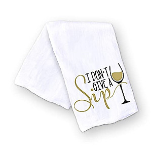 Handmade Funny Kitchen Towel - 100% Cotton Funny Hand Bar Towels for White Wine Lovers - 28x28 Inch Perfect for Hostess Housewarming Christmas Mother’s Day Birthday Gift (I Don’t Give a Sip (Lemon))
