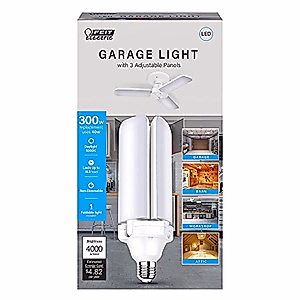 Feit Electric LED Garage Light, 3 Panel Adjustable Screw-in LED Shop Light Bulb, E26 Base, 4000 Lumens, Non-Dimmable, 5000k Daylight, Garage Ceiling Light, White, ADJ4000/5K/LED