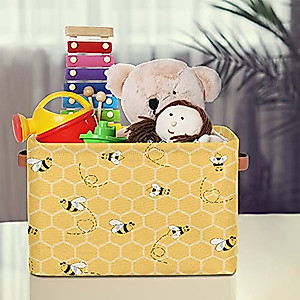 Storage Basket Organizer Animal Bee with Handles, Bee Print Foldable Storage Bins Rectangular Storage Box for Nursery Shelf Books Clothes Toys Kids Bins, 1 Pack