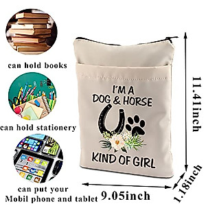 PLITI Dog Lover Book Sleeve Horse Lover Gift I'm A Dog and Horse Kind of Girl Paw Print Horseshoe Book Protector for Cowgirl (Dog Horse Girl BS)