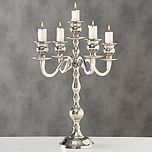 WHW Whole House Worlds Hamptons Five Arm Silver Candelabra, Hand Crafted of Silver Aluminum Nickel, Over 1 Ft Tall (13.75 Inches) from The Hotel Resort Collection