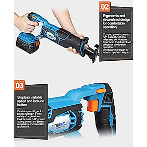 NEWONE 20V Reciprocating Saw zall saw cut-off tool with 2.5A Charger,LED working light, Tool-Free Blade Change, 7pcs Saw Blades for cutting metal wood frozen bone, 2.0AH Battery