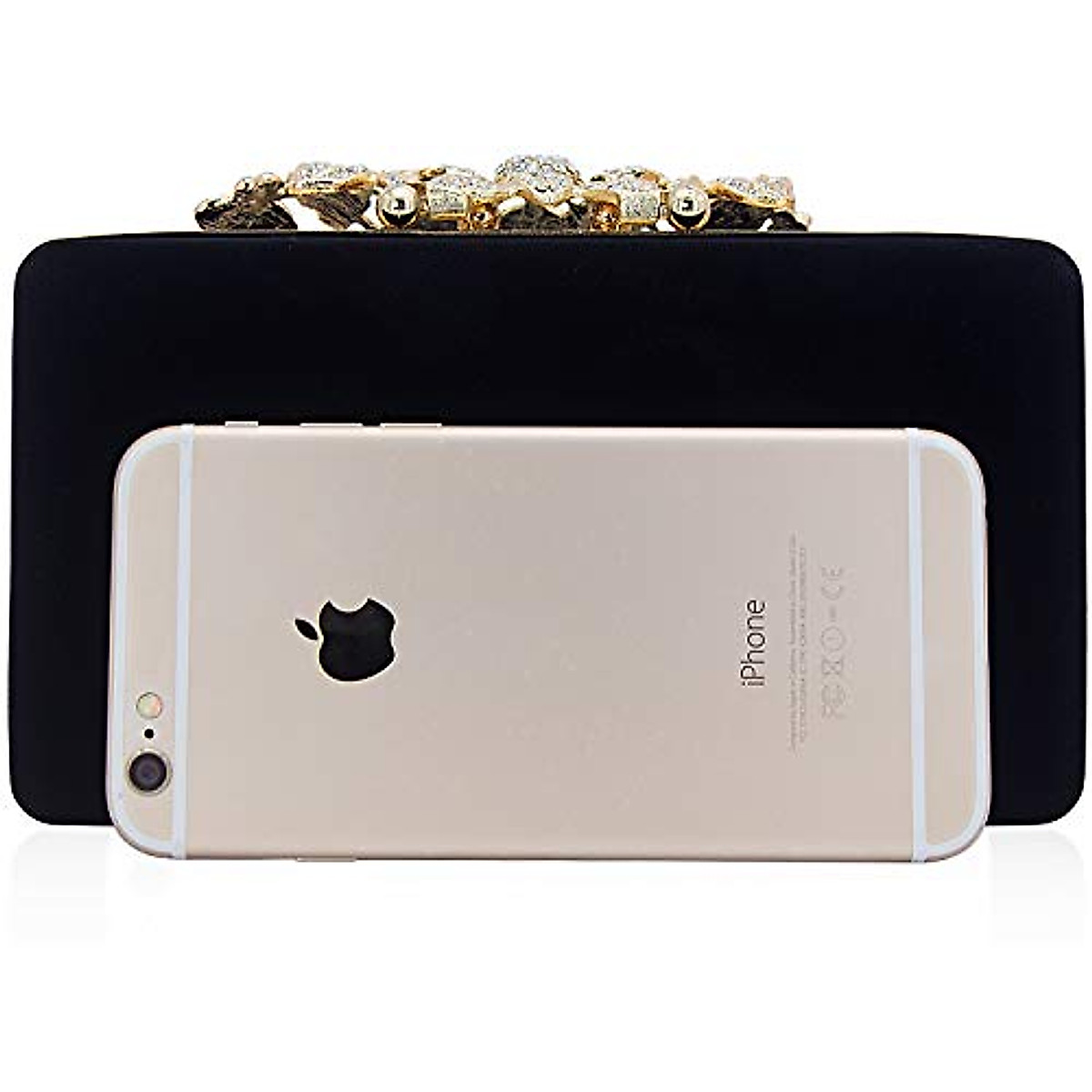 Dexmay Velvet Women Clutch Evening Bag with Rhinestone Crystal Flower Clasp Formal Purse for Party Black