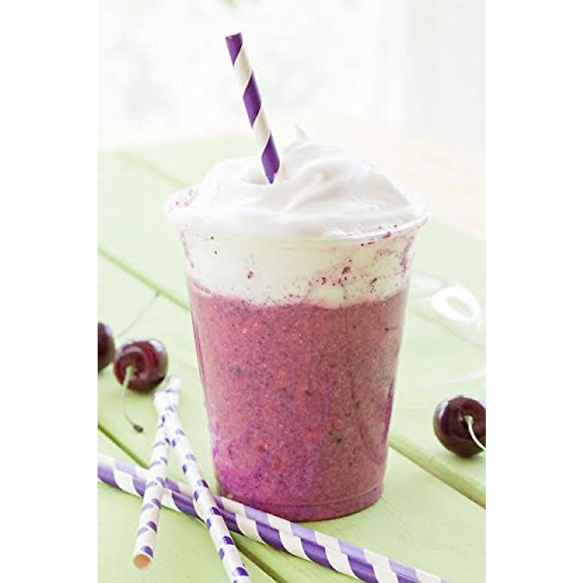 Outside the Box Papers Purple Stripe, Chevron and Polka Dot Paper Straws 7.75 Inches 75 Pack Purple, White