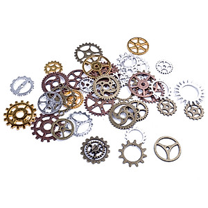 BronaGrand 125 Gram Antique Bronze Vintage Skeleton Keys Steampunk Gears Cogs Charms Pendant Clock Watch Wheel for Crafting, DIY Jewelry