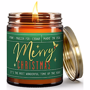 Christmas Candles, Christmas Candle - 'Merry Christmas' Christmas Scented Holiday Candles, w/Pine, Frasier Fir, Cedar I Christmas Tree Candle I Stocking Stuffers for Women I 9oz, 50Hr, USA Made