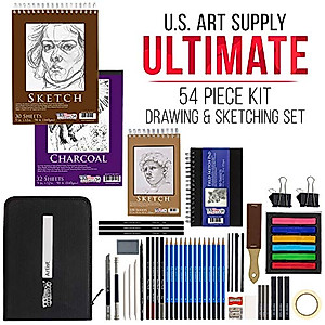U.S. Art Supply 54-Piece Drawing & Sketching Art Set with 4 Sketch Pads (242 Paper Sheets) - Ultimate Artist Kit, Graphite and Charcoal Pencils & Sticks, Pastels, Erasers - Pop-Up Carry Case, Students