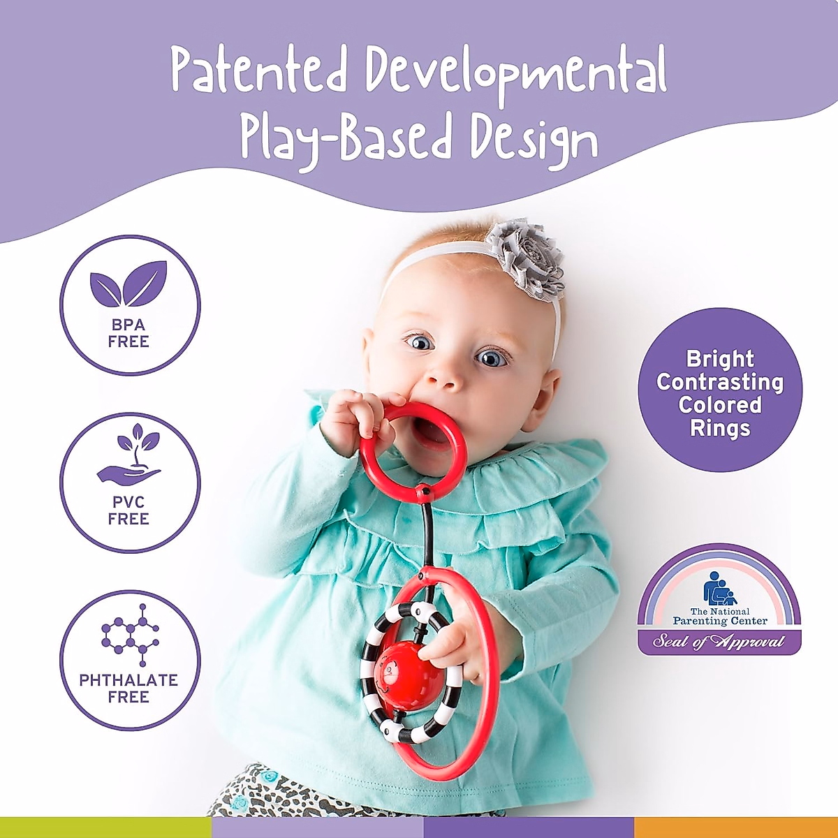 SmartNoggin NogginRings Reaching & Grasping Play Toy - Encourages Baby’s Developmental Milestones Through Play - Sensory Toy for Babies, Ages 0-12 Months