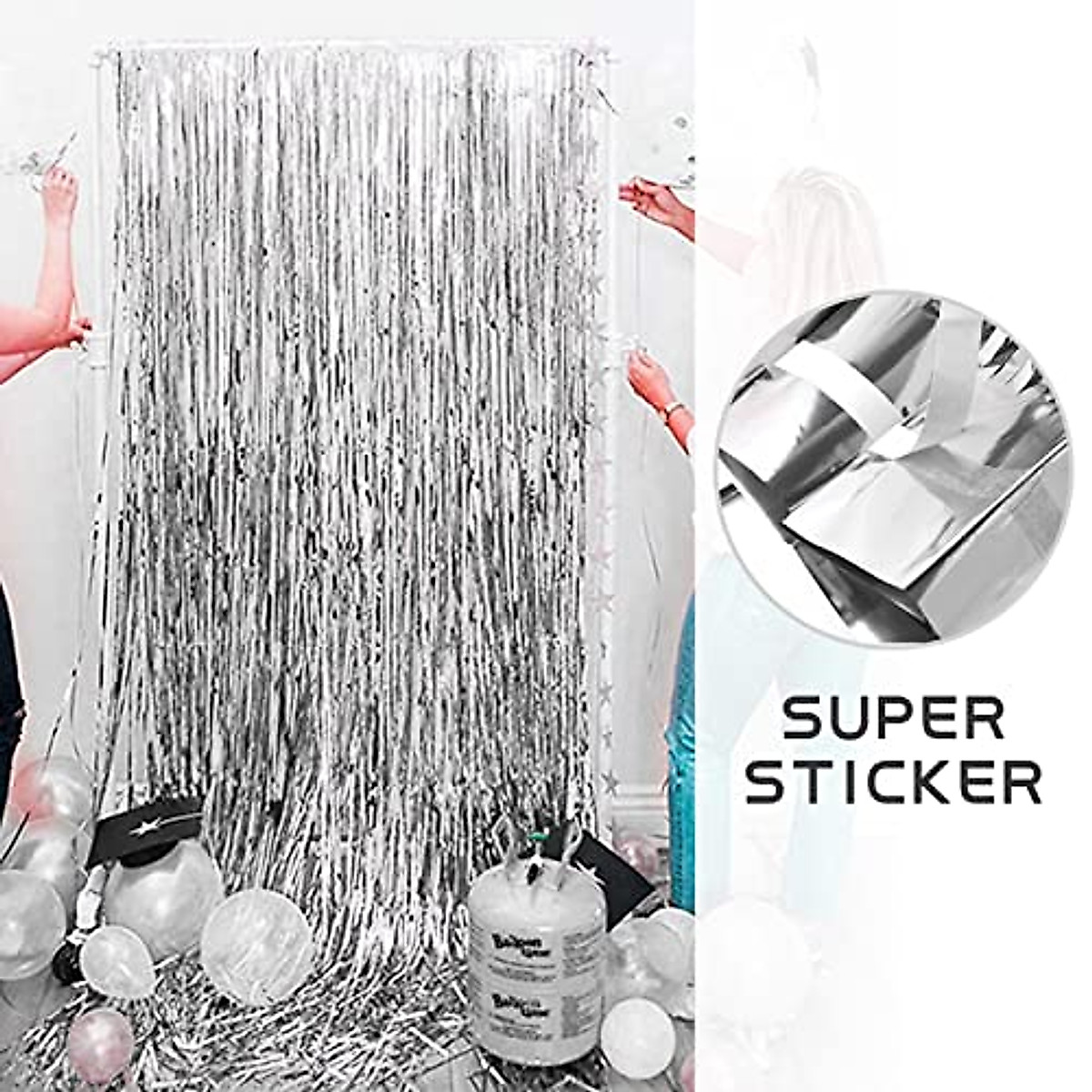 FYY (3 Pack 3.3 ft x 6.6 ft Metallic Tinsel Foil Fringe Curtains Party Decorations, Silver Birthday Backdrop Curtains for Party Wedding Holiday Engagement Bridal Shower Baby Shower Bachelorette