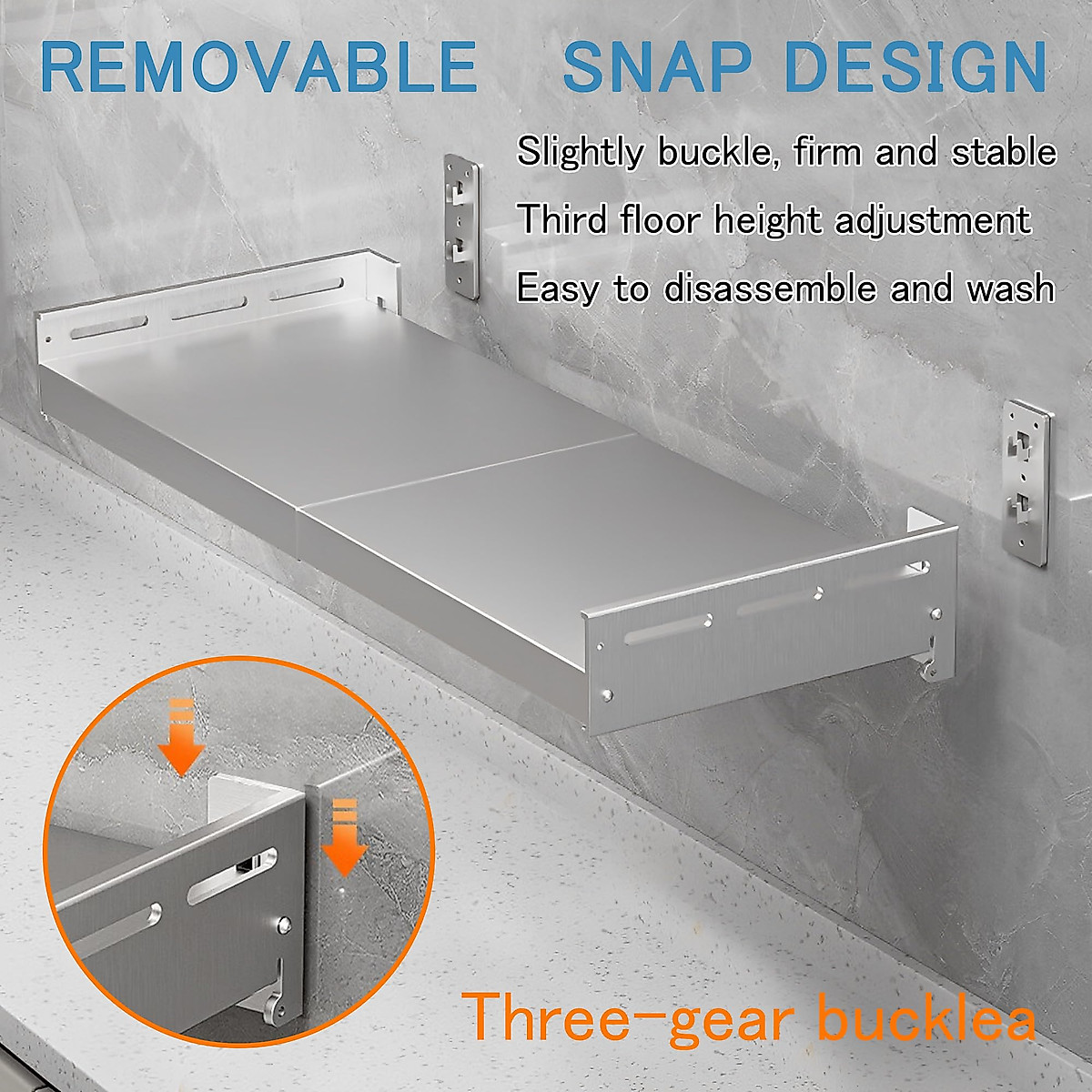 LEMYEF Stainless Steel Adjustable Wall Mount Shelf or Household Grade Wall Mount Microwave Oven Shelf, Removable countertop, Stationary kit, Multifunctional Storage Rack(16"-23.6" Brushed Nickel)