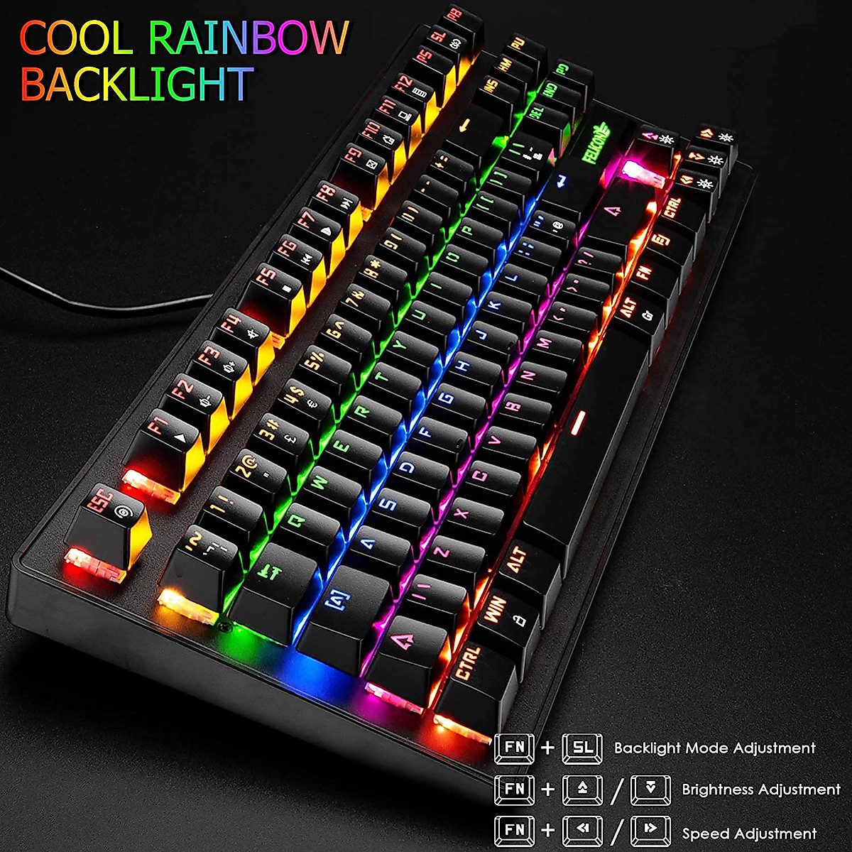 MANBASNAKE K2 Mechanical Gaming Keyboard RGB LED Rainbow Backlit Wired Keyboard with Red Switches for Windows Mac Xbox Gamer(Black)