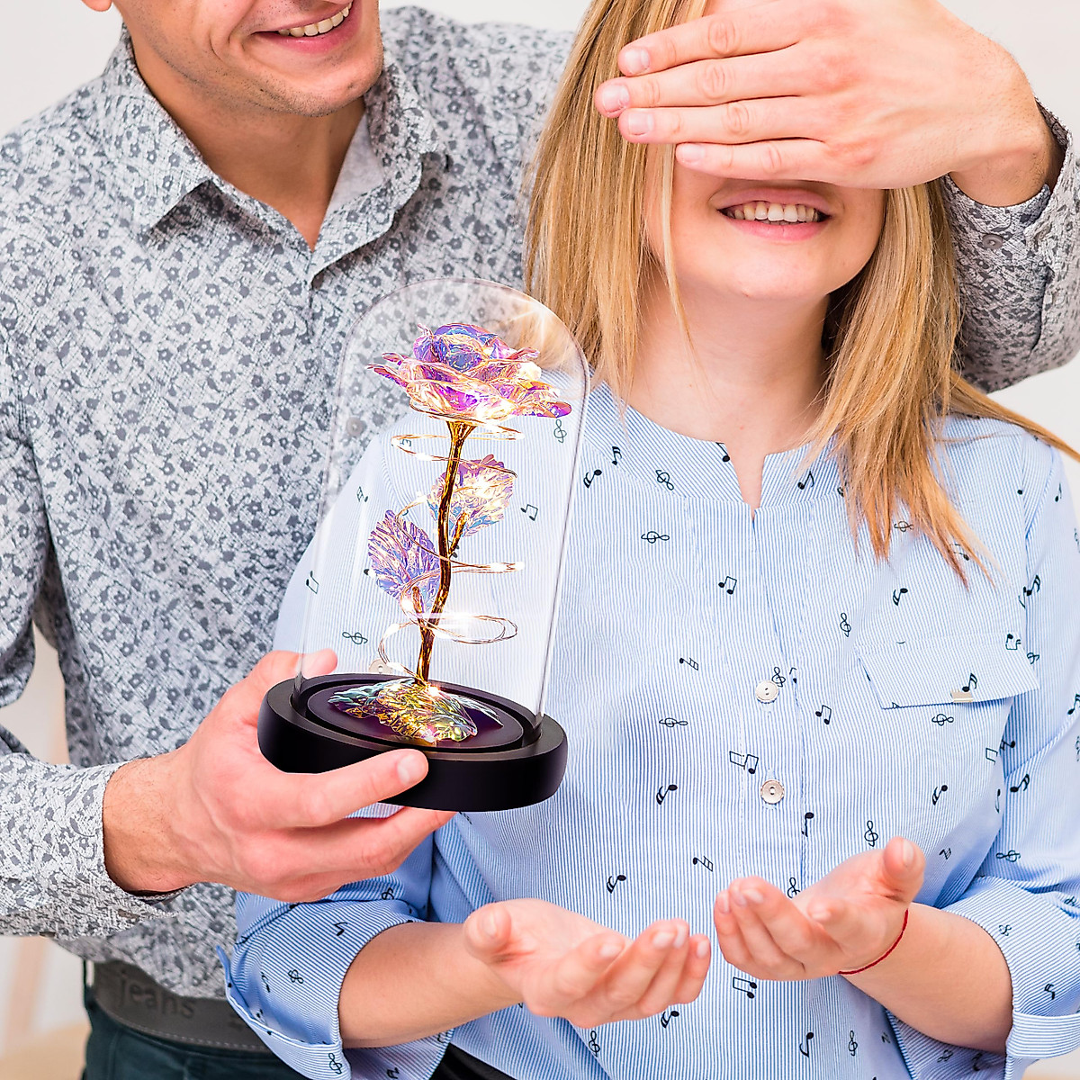 Childom Birthday Gifts for Women,Mothers Day Rose Gifts for Mom,Womens Glass Rose Gifts,Light Up Rose Flowers in Glass Dome,Colorful Rainbow Flower Rose Mom Gifts for Her,Wife,Mom,Girls,Anniversary