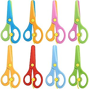 LOVESTOWN 8 PCS Plastic Safety Scissors, Toddler Safety Scissors Kids Plastic Scissors Toddler Scissors Age 3 for Children Art Supplies