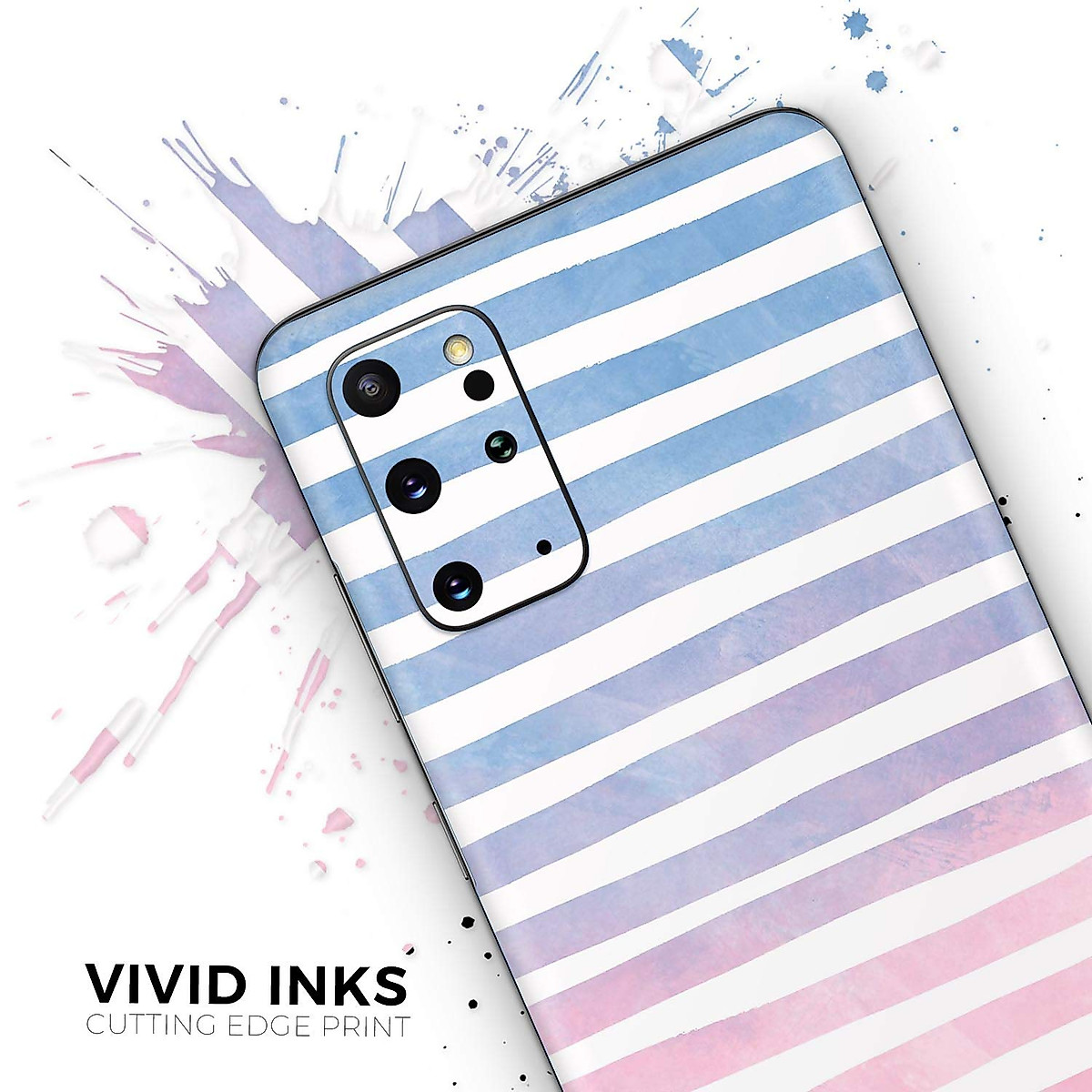 DesignSkinz Pink to Blue Watercolor Ombre Stripes Protective Vinyl Decal Wrap Skin Cover Compatible with The Samsung Galaxy S20 (Screen Trim & Back Glass Skin)