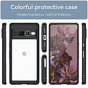 DFTCVBN Phone Case for Pixel 7 Pro Case, Google 7 Pro GP4BC Case with HD Screen Protector, Soft Bumper with Clear Crystal PC Hard Back Shockproof Cover Cases for Google Pixel 7 Pro Black