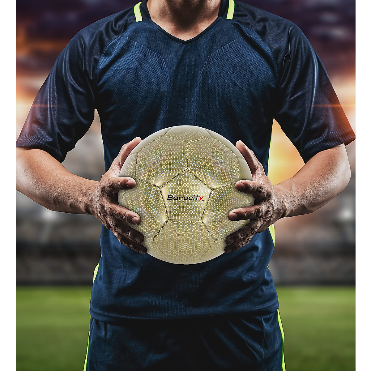 Barocity Classic Gold Size 4 Soccer Ball - Premium Outdoor and Indoor Soccer Ball with Reflective Iridescent Rainbow Hex Pattern, Perfect Boys and Girls Soccer Ball for Playtime, Practice and Training