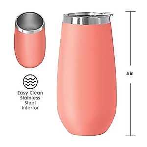 Oggi Thermo Vacuum Insulated Flute-6 oz, Coral, 6 Ounce