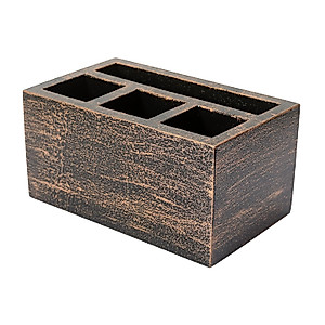 Samsiddhi Wooden 4 Compartment Flatware Caddy, Cutlery Utensil Holder, Silverware Condiment Organizer with Napkin Holder for Kitchen, Dining, Picnics, Grey Washed Mango Wood Caddy with Metal Handles