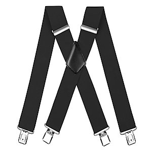 CWKOON Men's Trousers Braces with Very Strong 2 inch Wide 4 Clips Heavy Duty Suspenders for Men X Style Adjustable Suspender Black