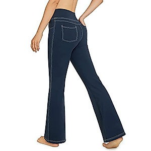 G4Free Bootcut Yoga Casual Pants for Women with Pockets Flare Jeans Jeggings Lounge Pants (Navy,M)