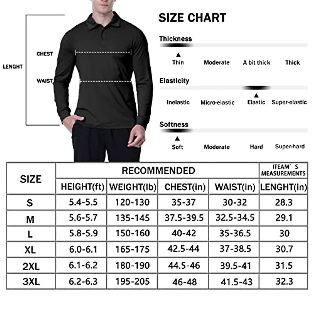 JIM LEAGUE Men's Long Sleeve Golf Polo Shirts Athletic Casual Travel Performance Collar Shirts Lightweight Quick Dry UPF50