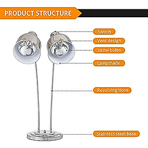 Restaurant Heating Lamp Freestanding Food Heating Infrared Food Warming Lamp for Home Kitchen Restaurant Buffet Keep Warm Portable Electric Heater Lamp 250w (Silver-1)