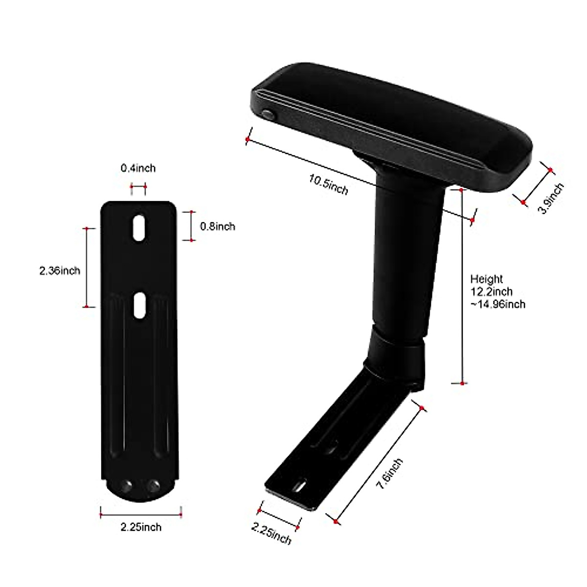 Frassie Height Adjustable Chair Armrest Pair, Gaming Boss Chair Arms Set Replacement,Black (4D)