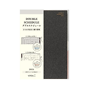 Midori 22262006 Double Schedule Notebook, 2024, B6, Monthly, Black (Starts October 2023) (black)