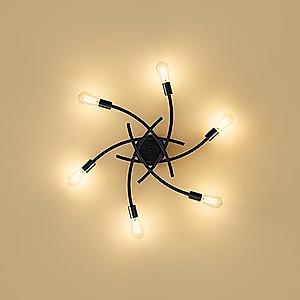 OUKAARY Industrial 6-Lights Semi Flush Mount Ceiling Light Fixture,Retro Black Metal Modern Sputnik Chandelier Ceiling Lamp, Mid Century Ceiling Lights with E26 Bulb Base for Farmhouse Kitchen,Room