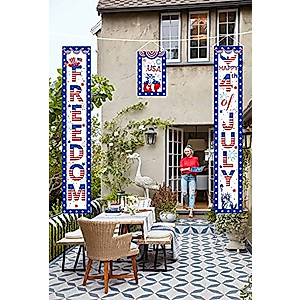 90shine 4th/Fourth of July Decorations - Patriotic Banners Door Decor Red White Blue Porch Signs Wall Hangings Party Supplies