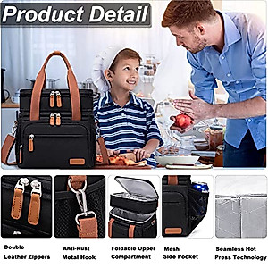 Weitars Lunch Bag For Women Men-Dual Compartment Large Lunch Box For Men Adult Lunch Box For Nurse Office Working Picnic Hiking (15L, Black/kahki)