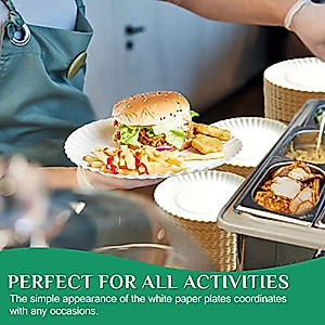 JOLLY PARTY 8.5 inch Round Dinner Plates - 400 Count Everyday Disposable, Light Weight White Paper Plates for Home and Office