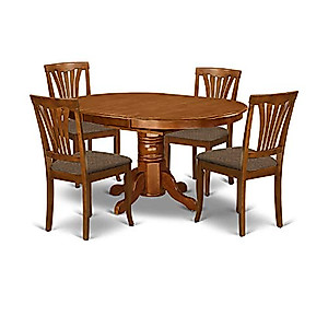 East West Furniture Avon 5 Piece Set for 4 Includes an Oval Table with Butterfly Leaf and 4 Linen Fabric Kitchen Dining Chairs, 42x60 Inch, Saddle Brown