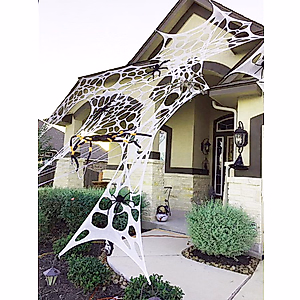 AKEROCK Giant Spider Webs Halloween Decorations Outdoor, Stretchy Gauze Cobwebs, Cut-Your-Own Fake Spider Webbing for Halloween Decor Outside House - White