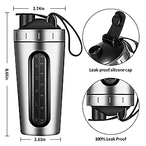 Jeedoo Protein Shaker Bottle, 28oz Shaker Bottles for Protein Mixes and Pre Workout, Visible Window, Stainless Steel Shaker Bottle Leak Proof (silver)