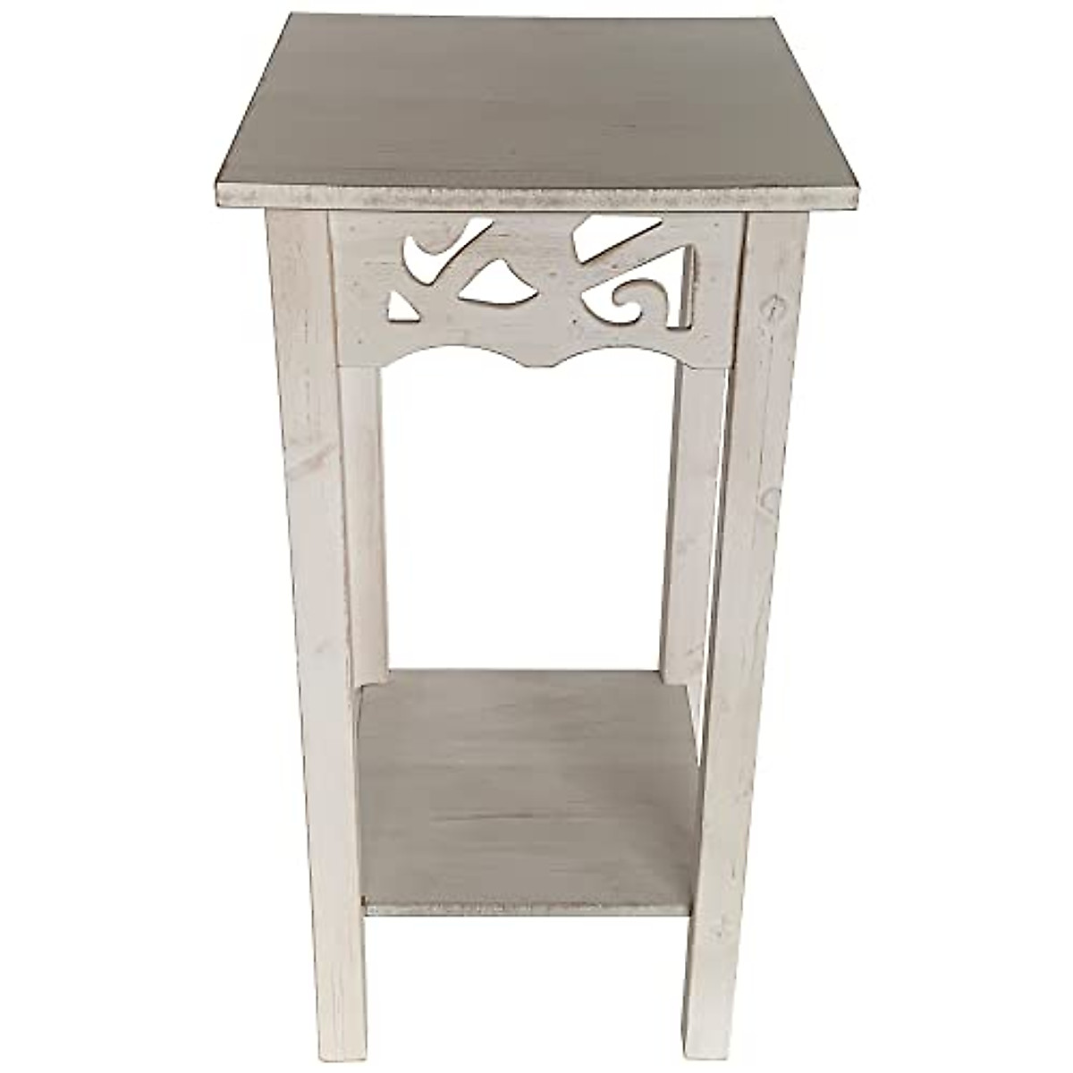 eHemco Plant Decorating Stand End Table Side Table with Storage Shelf, 11.8 by 11.8 by 23.7 Inches, Antique Water Washed Off-White