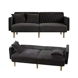 OUYESSIR Futon Sofa Bed, 75.3" Couch Small Sofa, Loveseat, Sleeper Sofa, Mid Century Modern Futon Couch, Sofa Cama, Couches for Living Room, Black Velvet