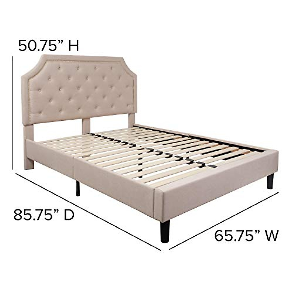 Flash Furniture Brighton Queen Size Tufted Upholstered Platform Bed in Beige Fabric