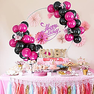 Balloons Black and Hot Pink, 50PCS Hot Pink Black Balloon Arch Kit, Hot Pink Latex Balloons For Birthday Decoration Wedding Baby Shower Engagement DIY Hula Hoop Balloons Arch Decoration Party Supplies