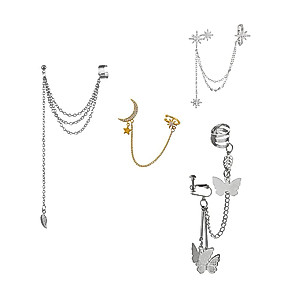 2-6Pcs Butterfly Cuff Chain Earrings Star Moon Leaf Silver Gold Tassel Crawler Earring Wrap Earrings Crystal Drop Earring Set Jewelry Gift