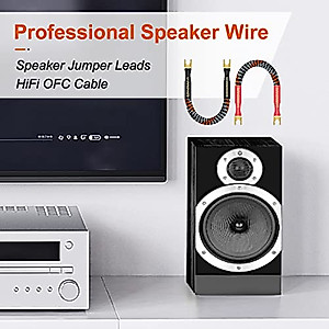 UCINNOVATE 4 x HiFi OFC Speaker Jumper Cable with Spade, 21cm Speaker Cable Bridge Bi-Wire Speaker Jumper Plates, 11AWG Cable Bridge to Speaker Cable Terminals with 8 Gold Plated Spade
