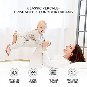 SUPREME ELEGANCE Organic 100% Cotton Percale Sheets Queen Light Ivory, 16" Deep Pocket Queen Sheets Set, Cooling Sheets, Crisp & Breathable, Queen Sheet Set Light Ivory