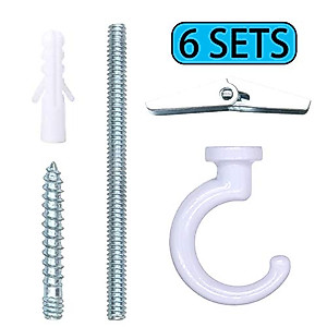 6 Sets Large Swag Ceiling Hooks Heavy Duty Swag Hook with Hardware for Hanging Plants Ceiling Installation Cavity Wall Fixing (White)