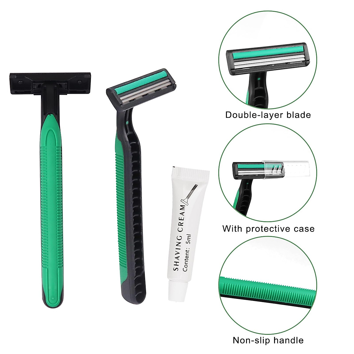 disposable razors in bulk, bulk razors with knife cap, individually packaged disposable razors bulk with shaving cream for hotels, shelters, homeless, nursing homes, charities, churches (60 packs)