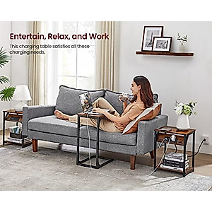 VASAGLE Side Tables with Charging Station, Set of 2 End Tables with USB Ports and Outlets, Nightstands for Living Room, Bedroom, Plug-in Series, Rustic Brown and Black ULET372B01