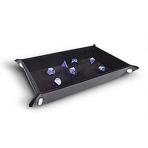 RNK Gaming Folding Dice Tray PU Leather and Black Velvet Rectangle for Dice Rolling Games Like DND d&d