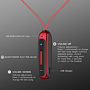 Vofolen Bluetooth Headphones Earbuds,Magnetic Wired Earbuds Bluetooth,Lightweight Bluetooth Sports Earbuds with Power Display,Deep Pass Headphones with Mic for Workout Running Jogging Work,Red