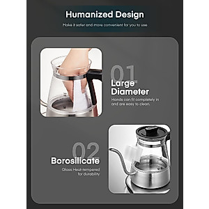 Aiheal Electric Gooseneck Kettle, Glass Electric Tea Kettle with 4 Temperature Control Presets and Keep Warm Function, Pour Over Kettle for Coffee and Tea, Hot Water Boiler, Quick Heating, 1200W/0.8L