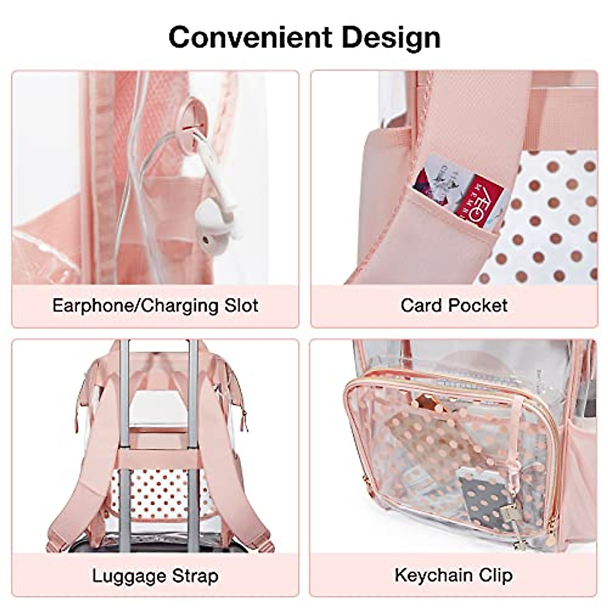 LIGHT FLIGHT Clear Backpack Heavy Duty Transparent Backpack Set See Through Bookbags Durable Backpacks for College, Security, Pink